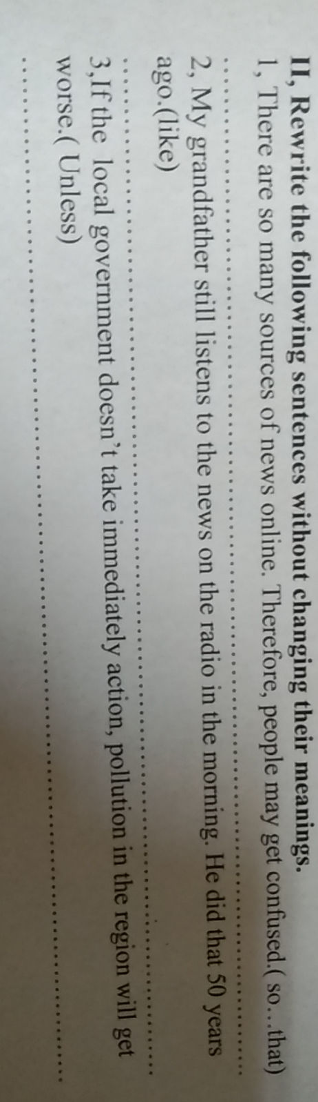 II, Rewrite the following sentences without | StudyX