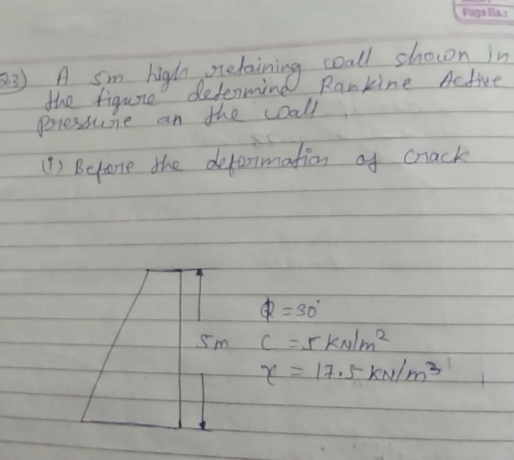 23) A 5m high retaining wall shown in the | StudyX