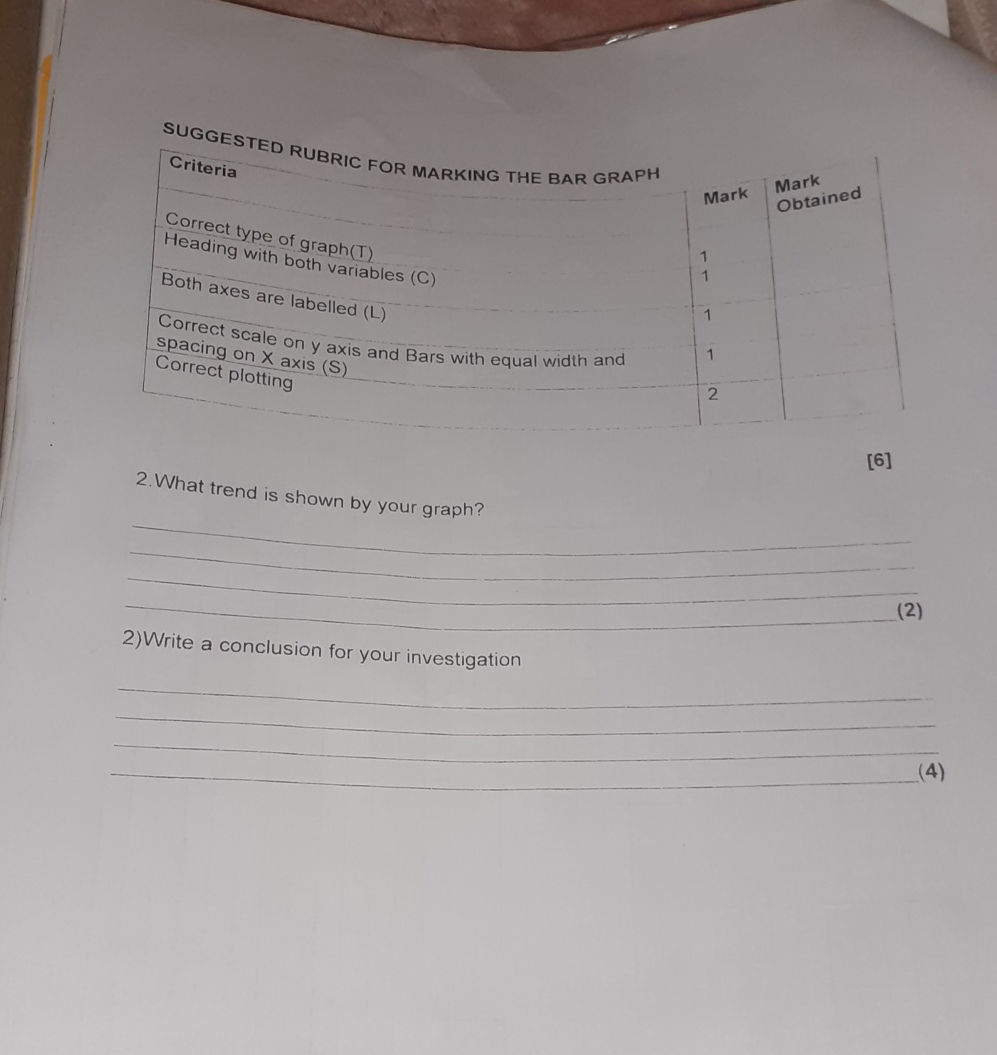 SUGGESTED RUBRIC FOR MARKING THE BAR GRAPH | StudyX