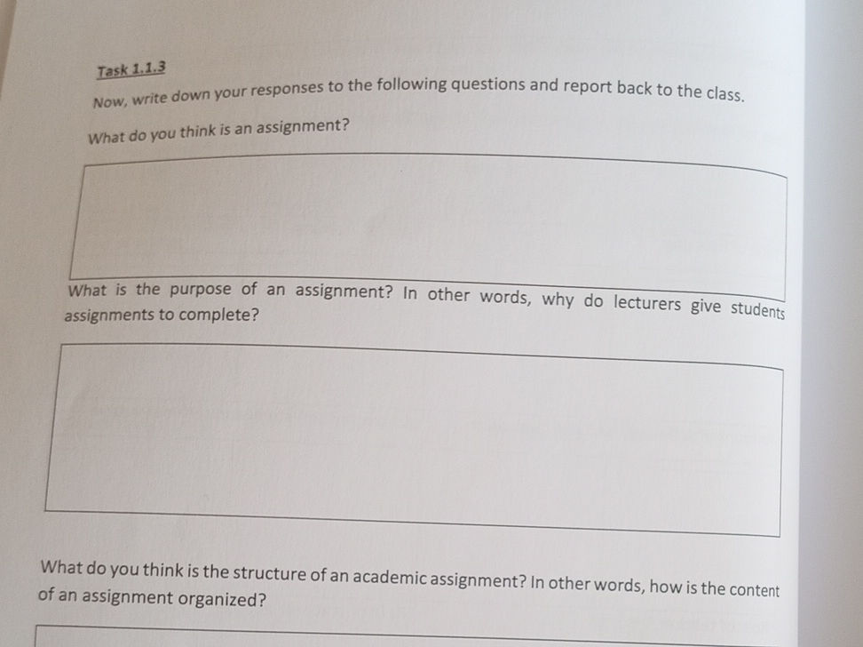 Task 1.1.3 Now, write down your responses | StudyX