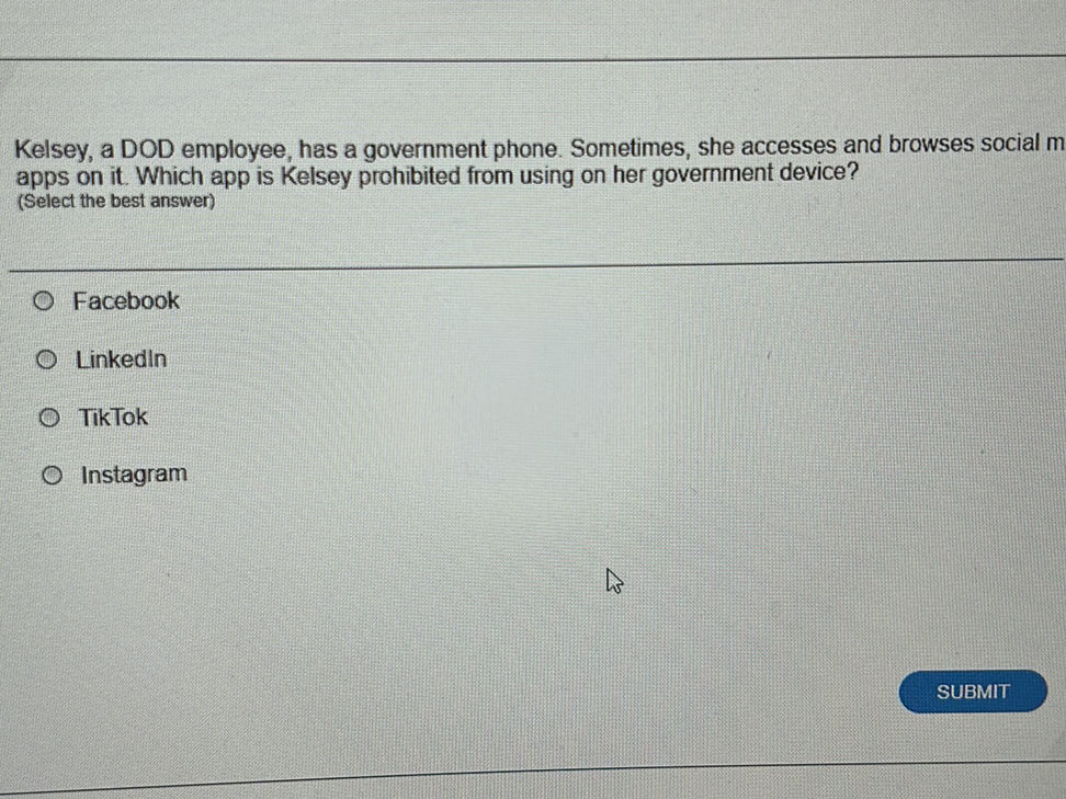 Kelsey, a DOD employee, has a government | StudyX