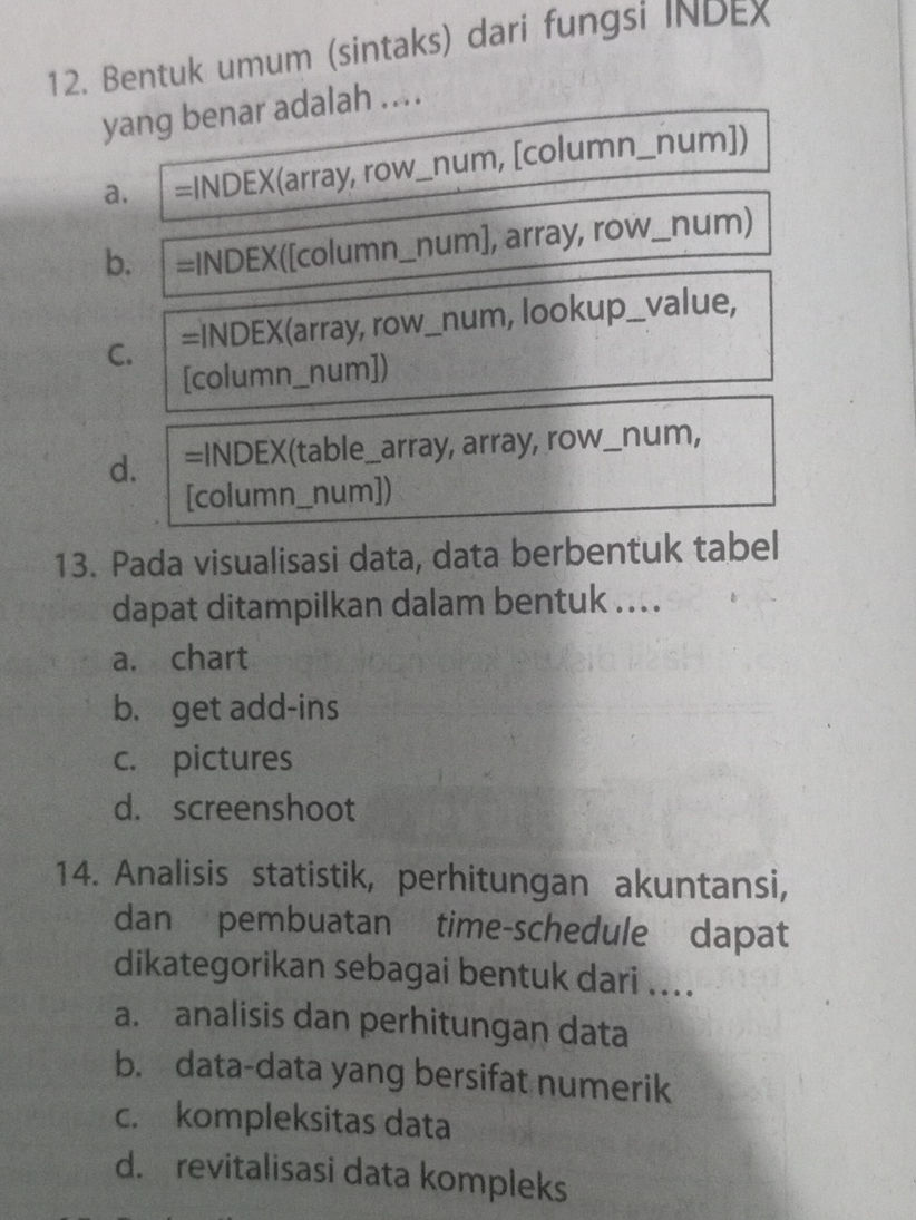 12. Bentuk umum (sintaks) dari fungsi INDEX | StudyX