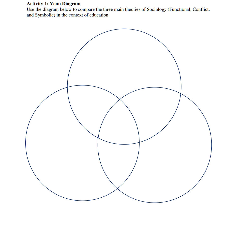 Activity 1: Venn Diagram Use the diagram | StudyX