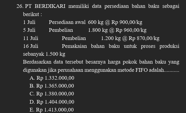 26. PT BERDIKARI memiliki data persediaan | StudyX