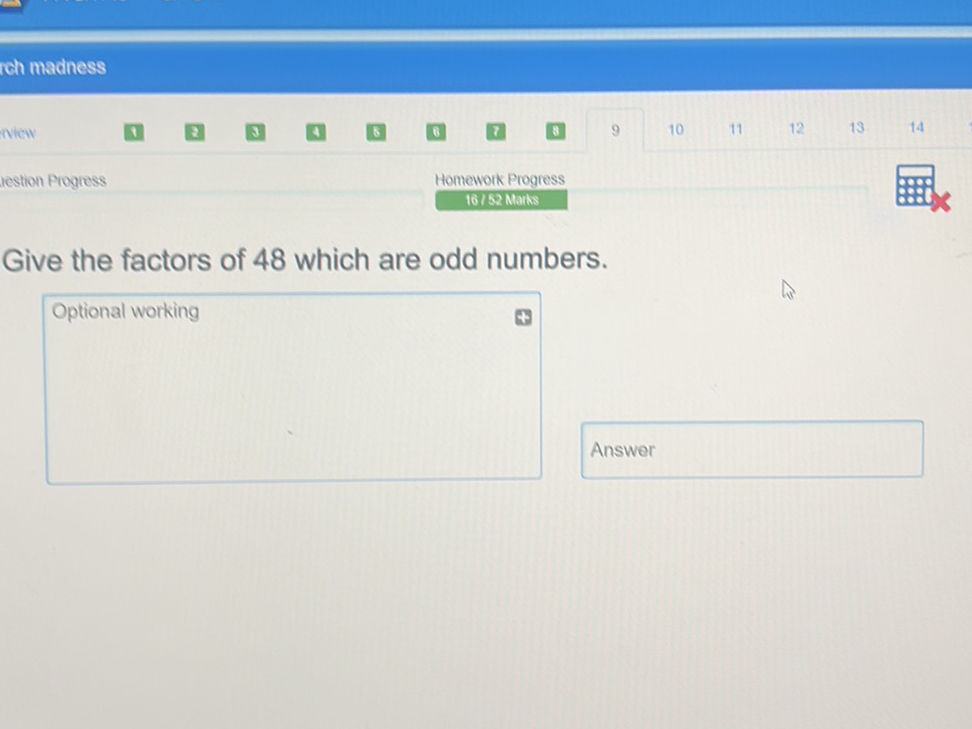 Give the factors of 48 which are odd numbers. | StudyX