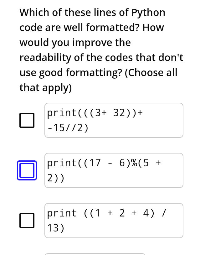Which of these lines of Python code are well | StudyX