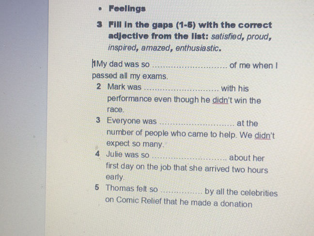 Feelings 3 Fill in the gaps (1-5) with | StudyX