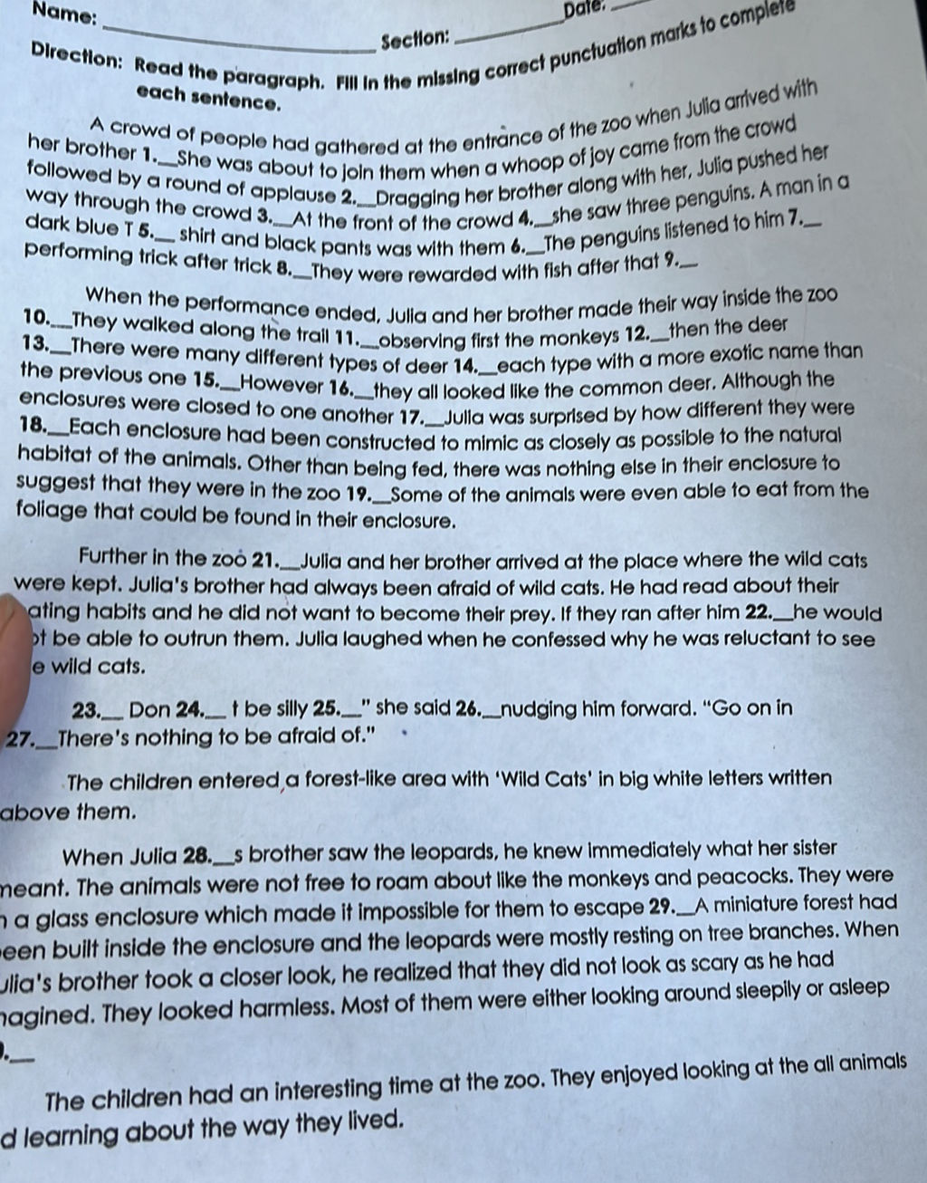 Direction: Read the paragraph. Fill in the | StudyX