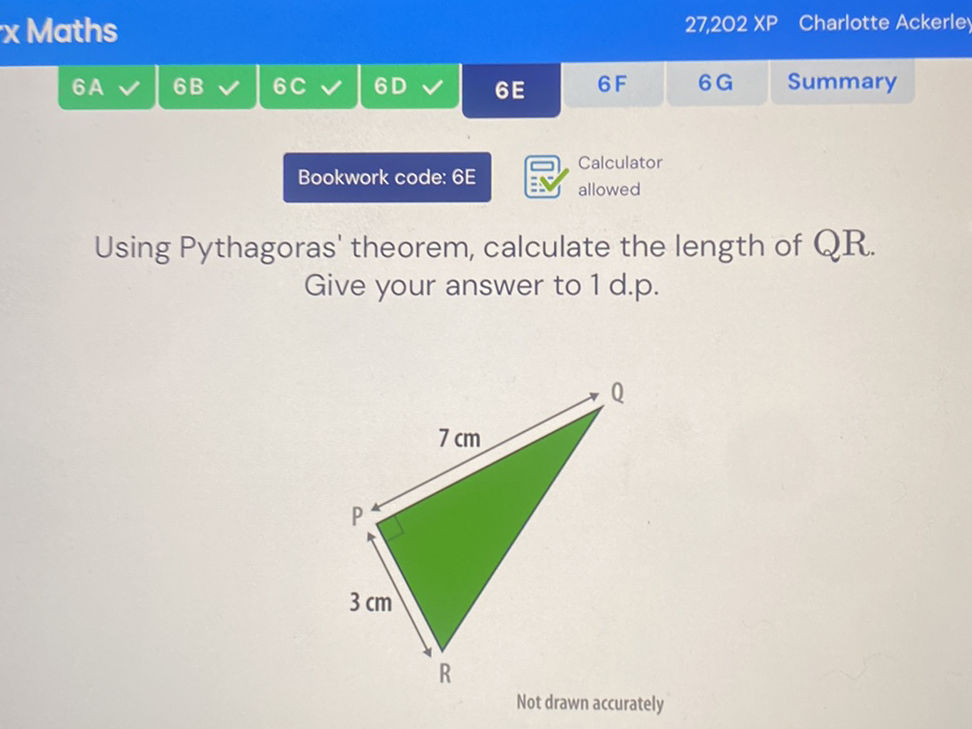 Using Pythagoras' theorem, calculate the | StudyX