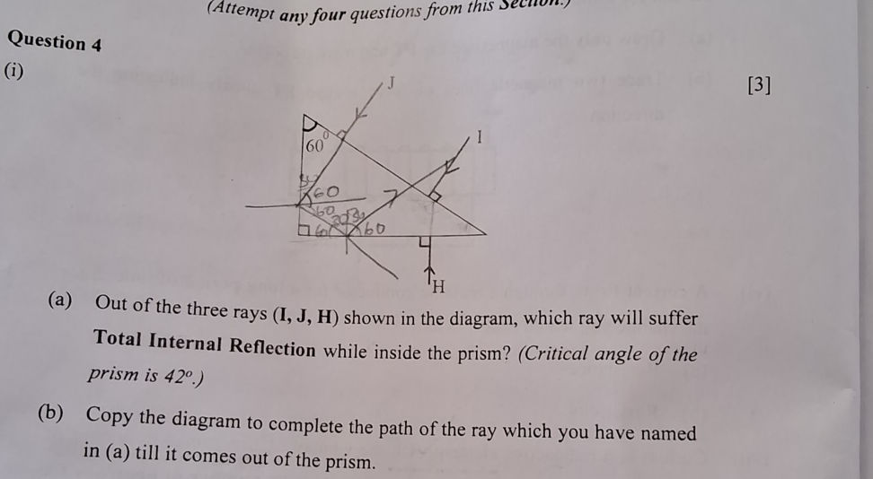 Question 4 (i) (a) Out of the three rays | StudyX