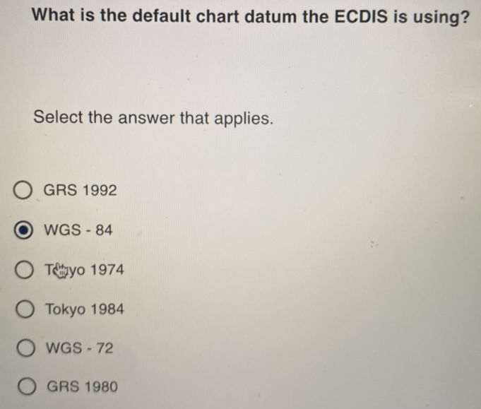 What is the default chart datum the ECDIS is