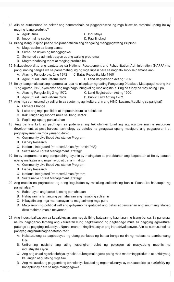 13. Alin sa sumusunod na sektor ang | StudyX