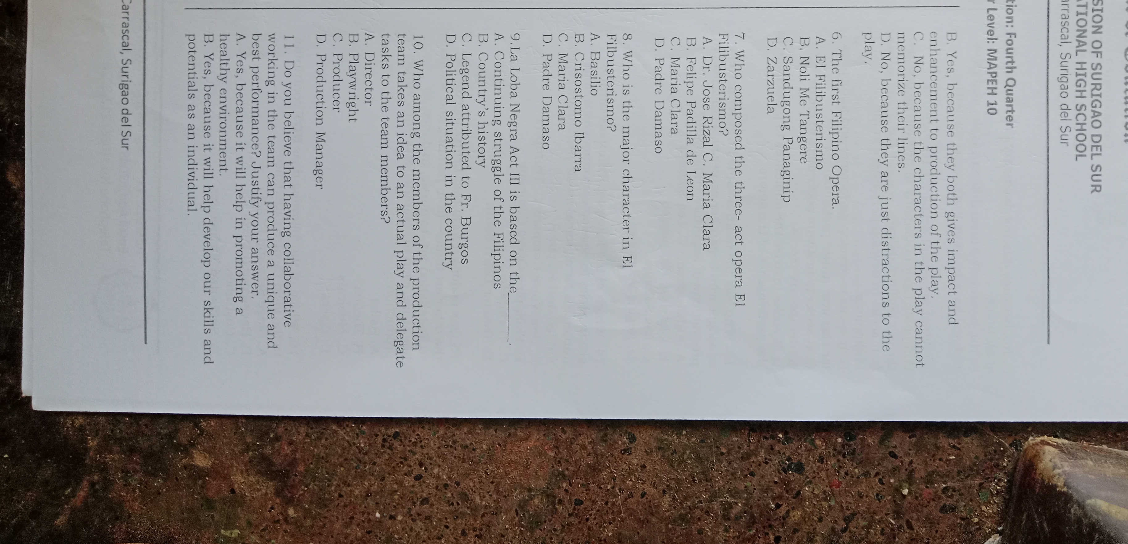 6. The first Filipino Opera. A. El | StudyX