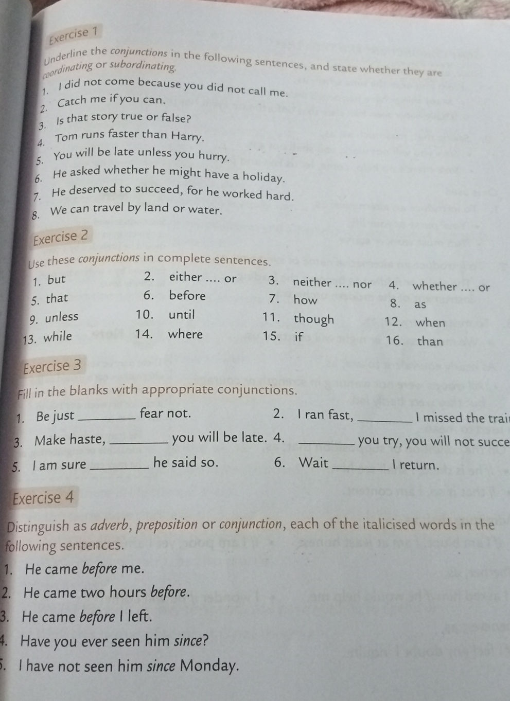 Exercise 1 Underline the conjunctions in the | StudyX
