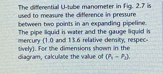 The differential U-tube manometer in Fig. | StudyX