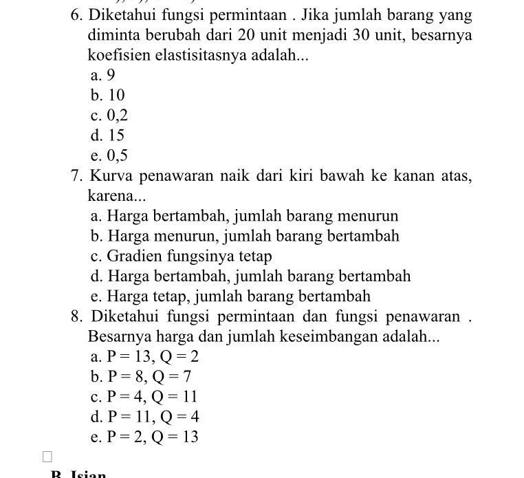 6. Diketahui fungsi permintaan. Jika jumlah | StudyX