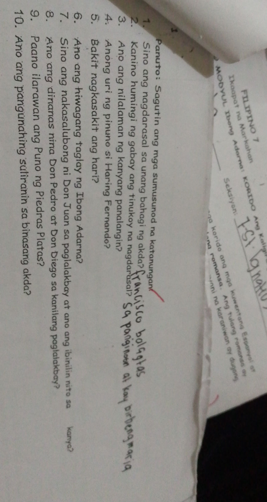 Panuto: Sagutin ang mga sumusunod na | StudyX
