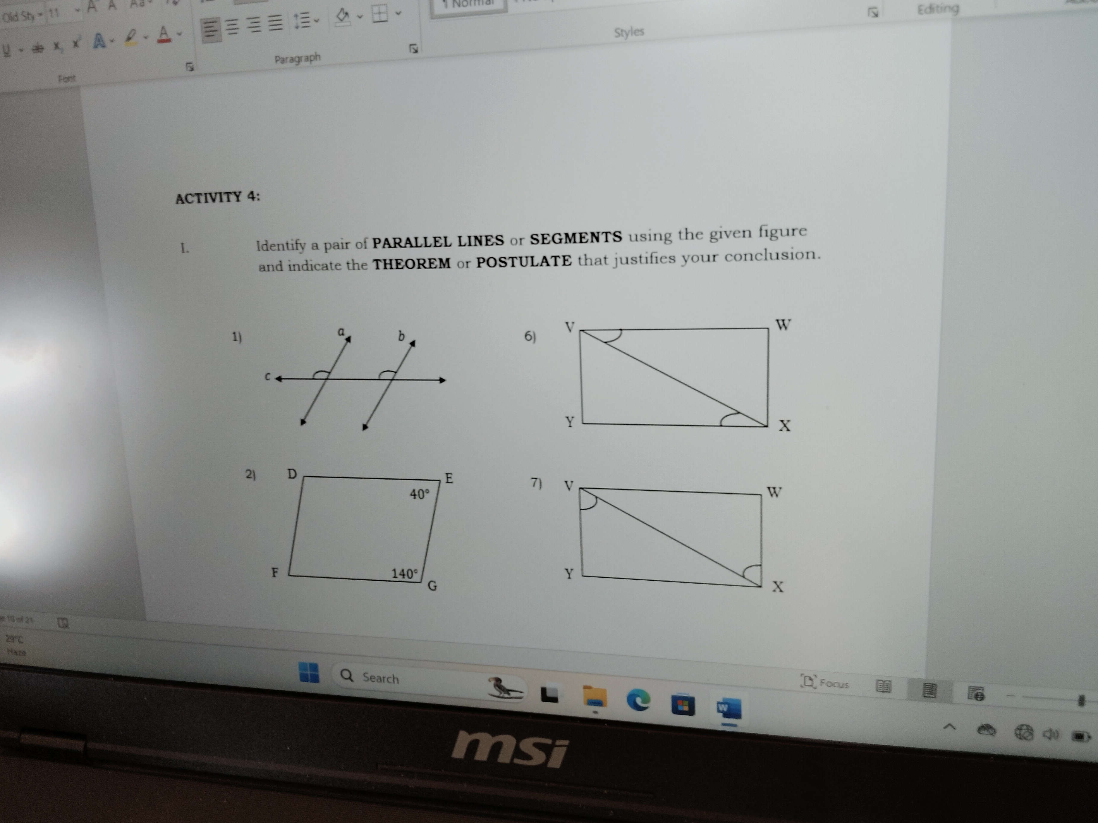 ACTIVITY 4: 1. Identify a pair of PARALLEL | StudyX