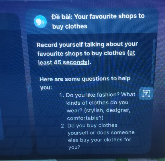 Đề bài: Your favourite shops to buy clothes | StudyX