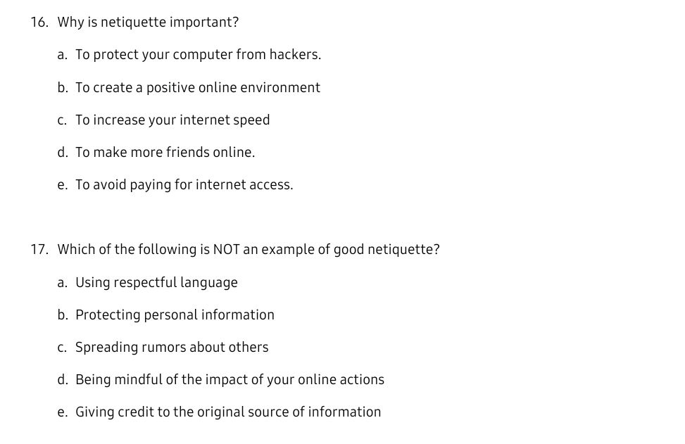 16. Why is netiquette important? a. To | StudyX