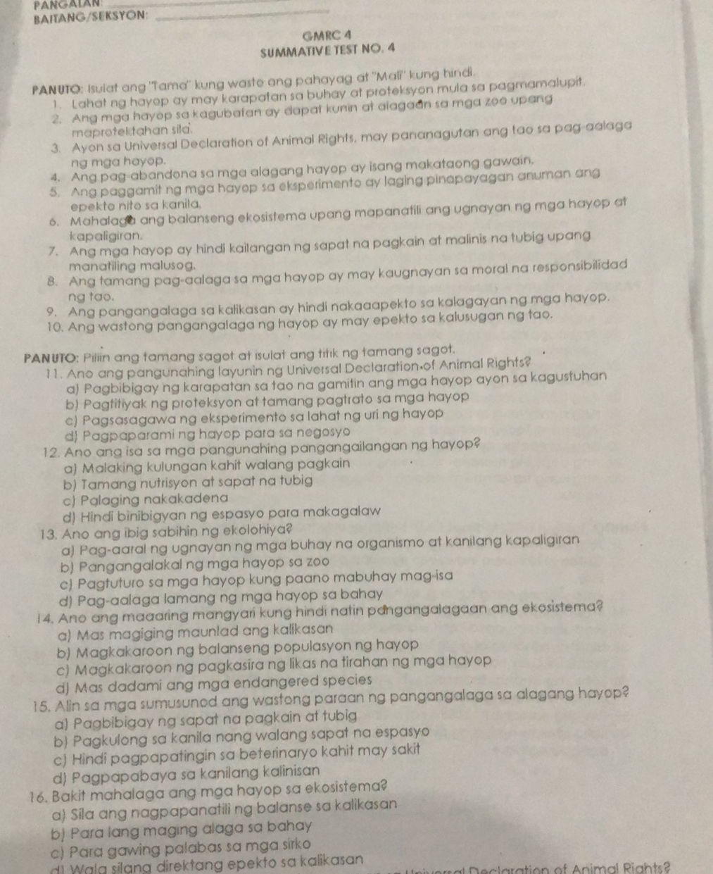 PANUTO: Isulat ang "Tama" kung waste ang | StudyX
