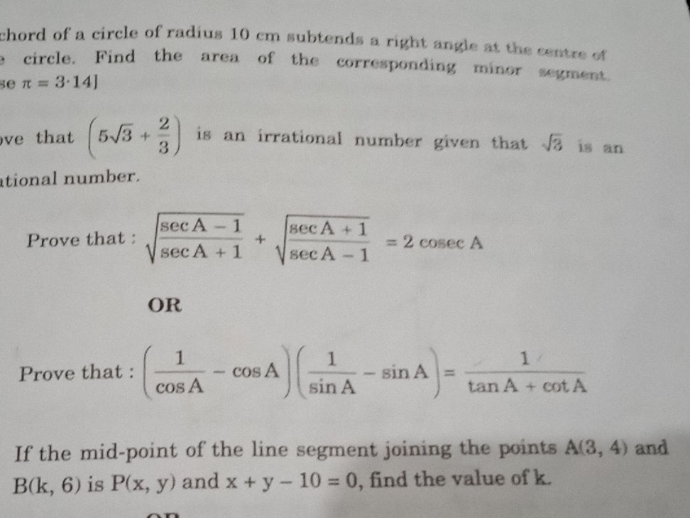 Find the area of the corresponding minor | StudyX