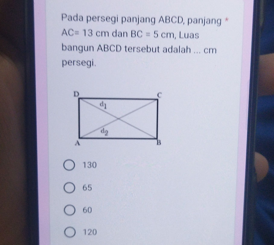 Pada persegi panjang ABCD, panjang AC = 13 | StudyX
