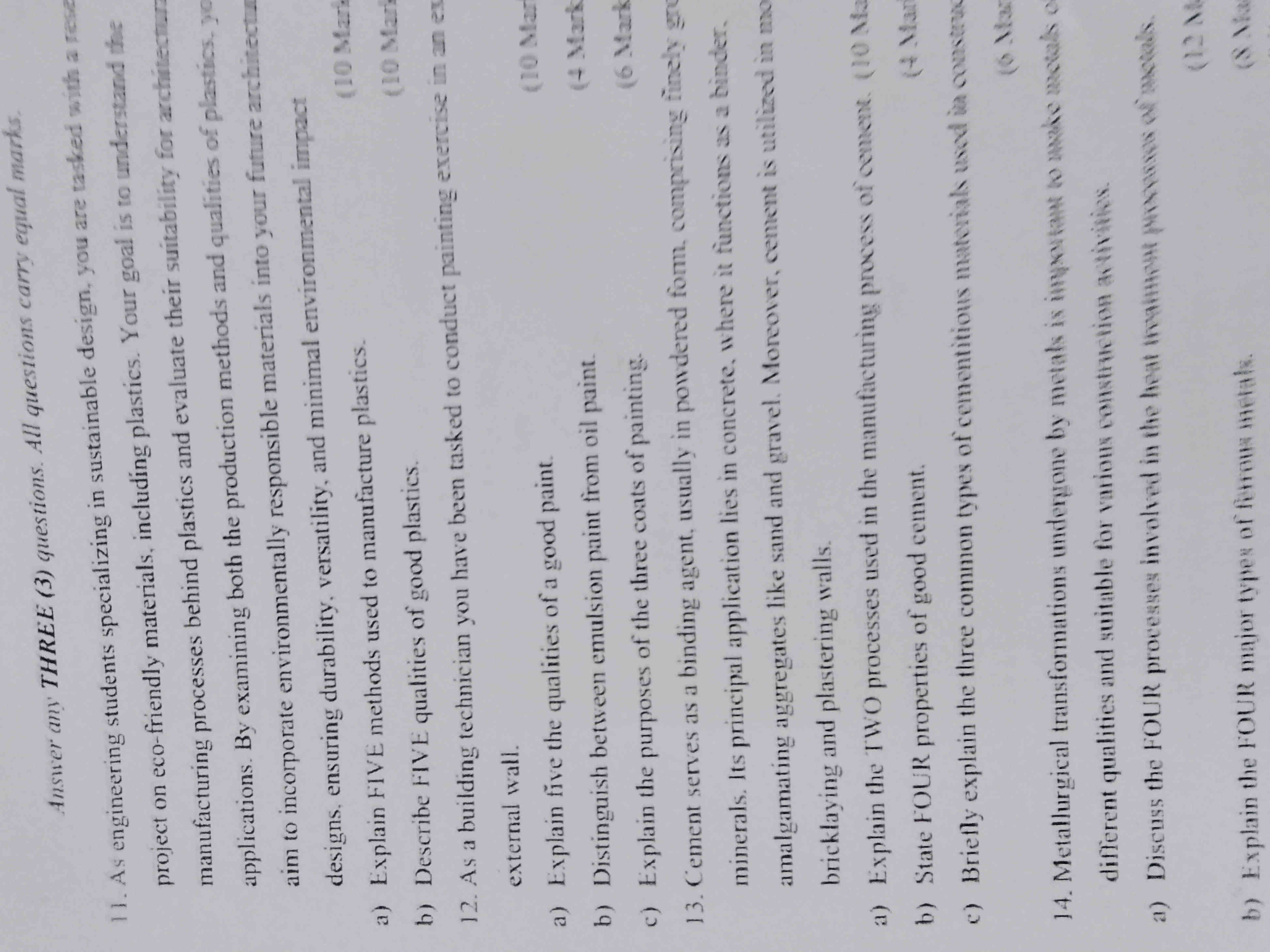 Answer any THREE (3) questions. All | StudyX