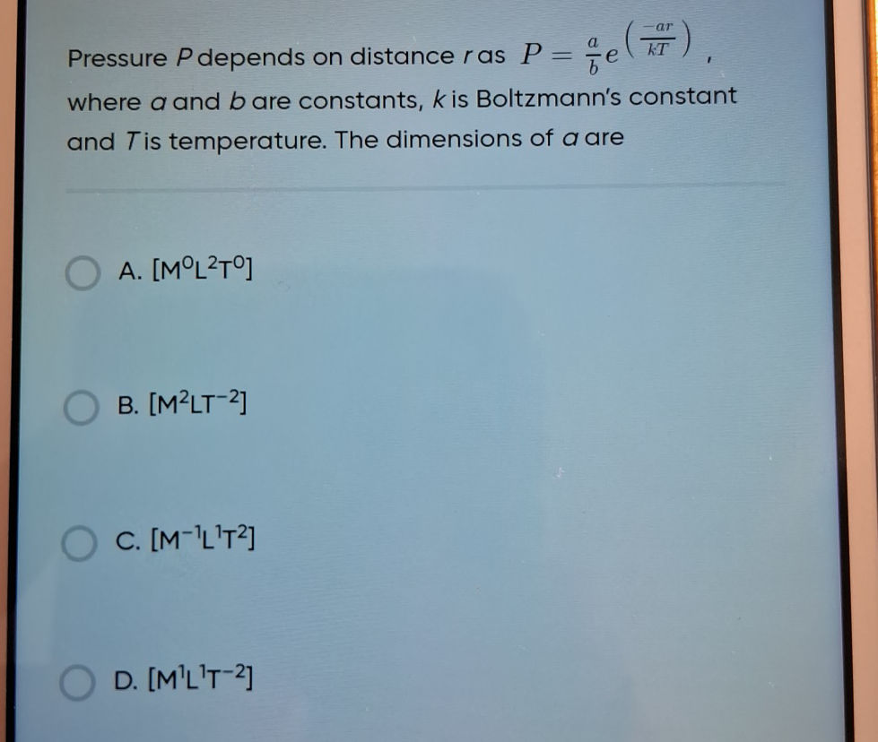 Pressure $P$ depends on distance $r$ as $P = | StudyX