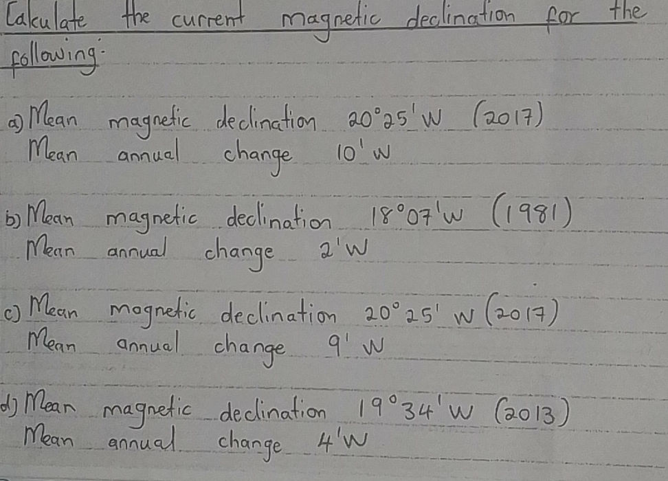Calculate the current magnetic declination | StudyX