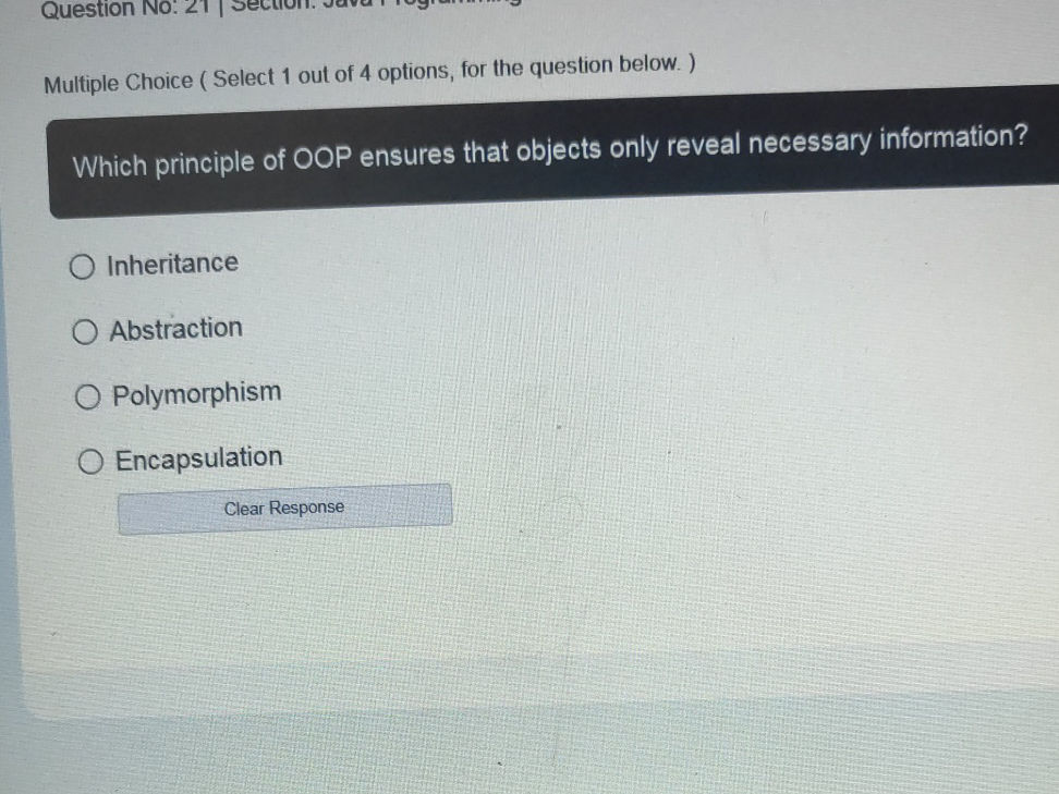 Which principle of OOP ensures that objects | StudyX