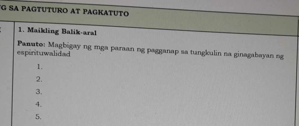 1. Maikling Balik-aral Panuto: Magbigay ng | StudyX