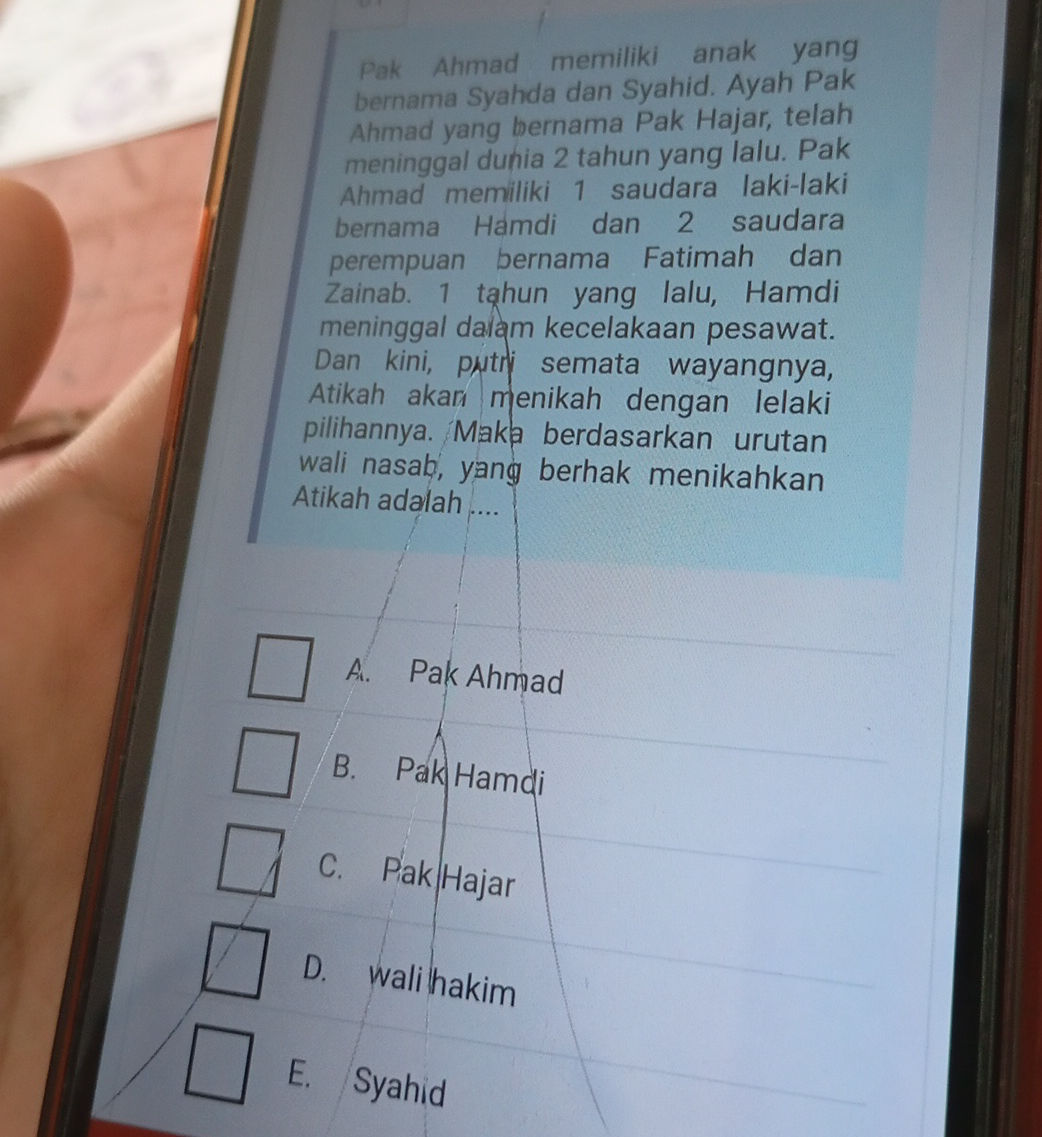 Pak Ahmad memiliki anak yang bernama Syahda | StudyX