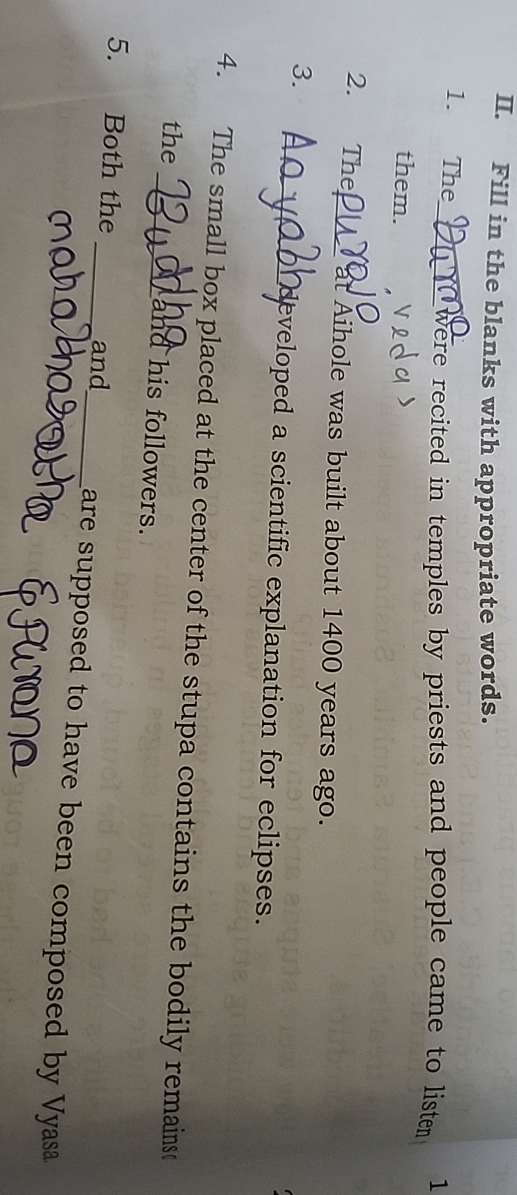 II. Fill in the blanks with appropriate | StudyX