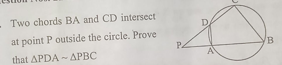 Two chords BA and CD intersect at point P