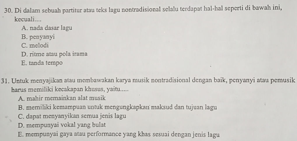 30. Di dalam sebuah partitur atau teks lagu | StudyX