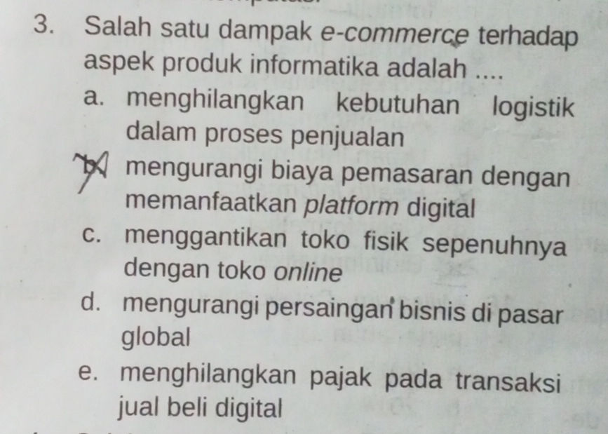 3. Salah satu dampak e-commerce terhadap | StudyX
