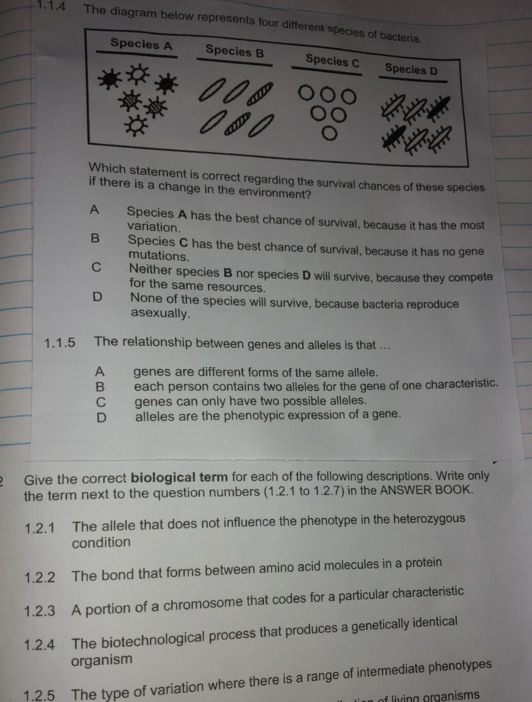 1.1.4 The diagram below represents four | StudyX