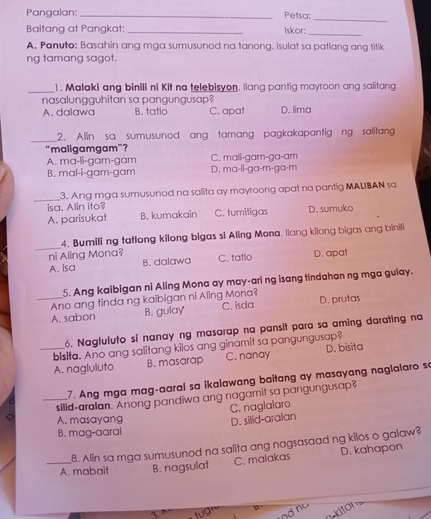 1. Malaki ang binili ni Kit na telebisyon. | StudyX