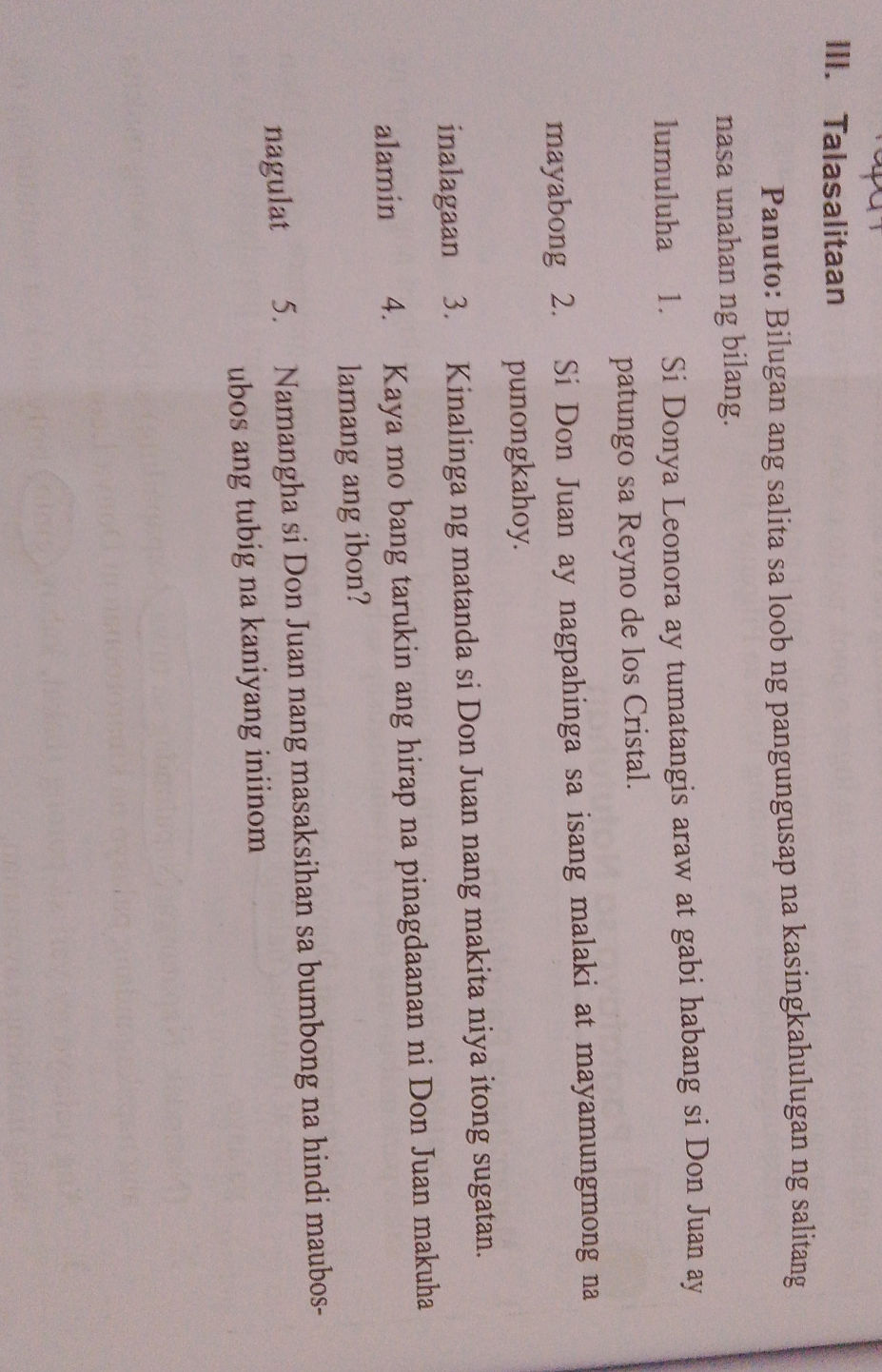 III. Talasalitaan Panuto: Bilugan ang salita | StudyX