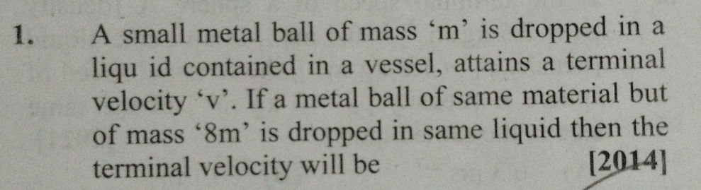 1. A small metal ball of mass 'm' is dropped | StudyX