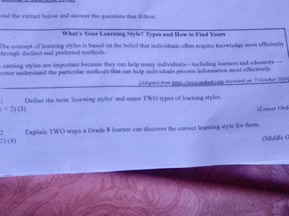 1. Define the term 'learning styles' and | StudyX