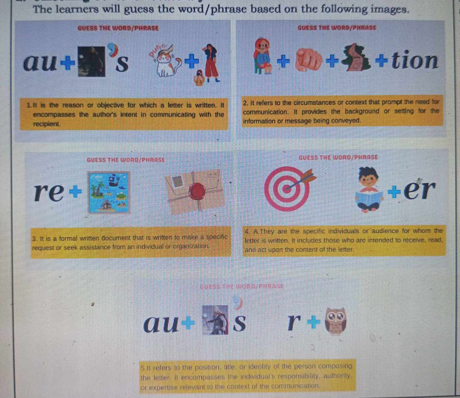 The learners will guess the word/phrase | StudyX