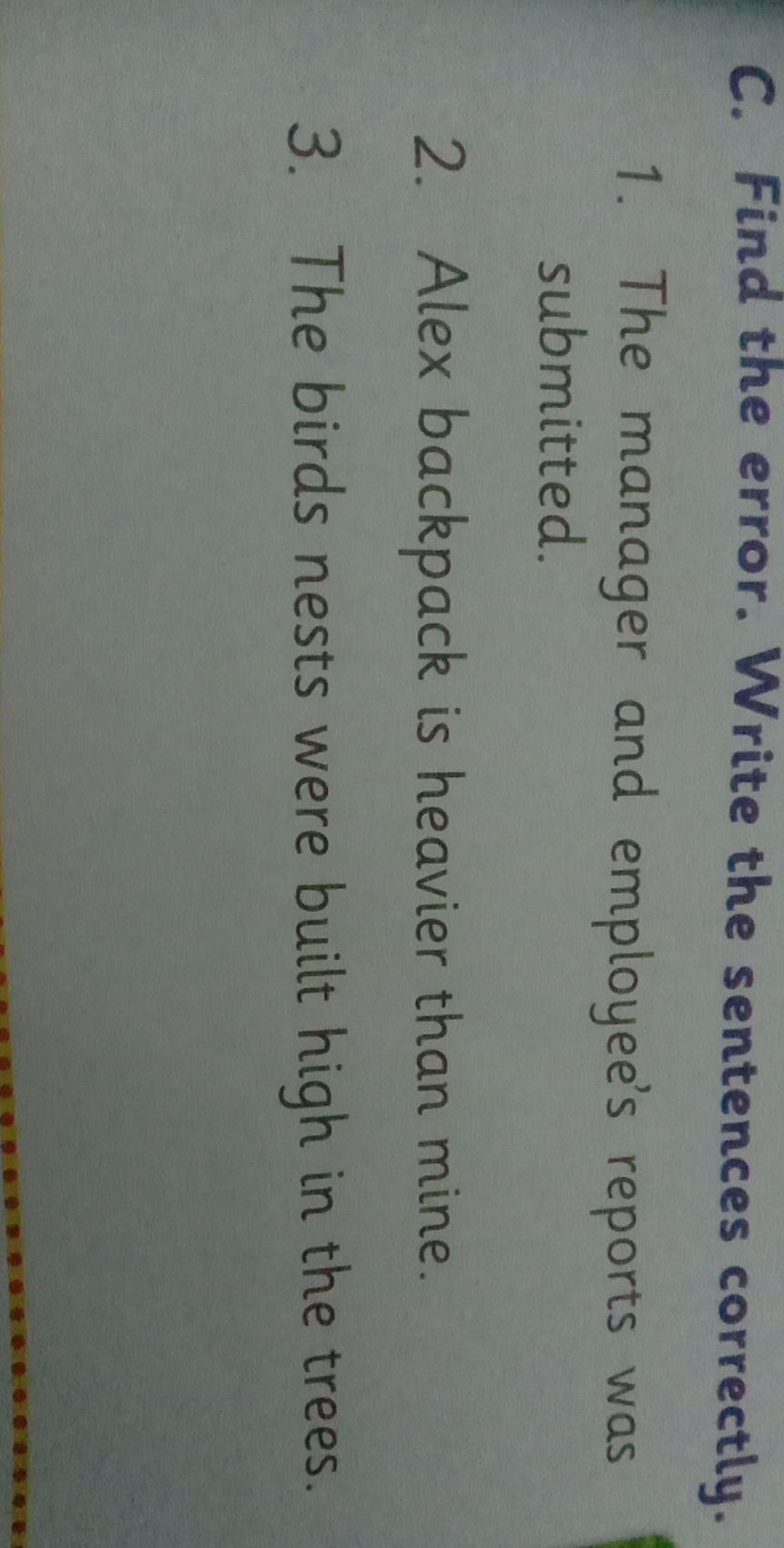 C. Find the error. Write the sentences | StudyX