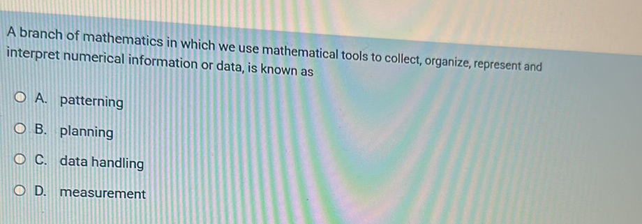 A branch of mathematics in which we use | StudyX