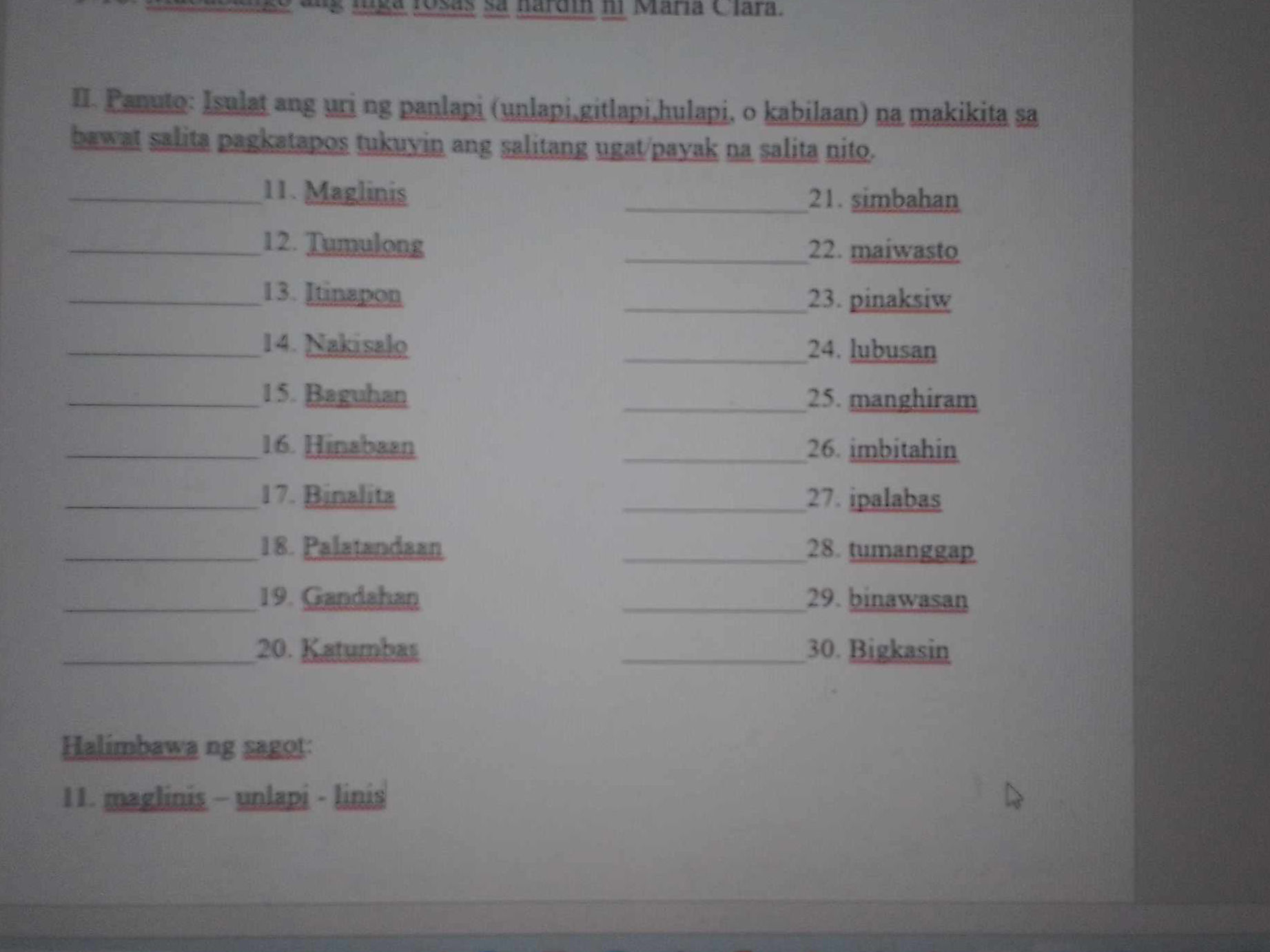 II. Panuto: Isulat ang uri ng panlapi | StudyX