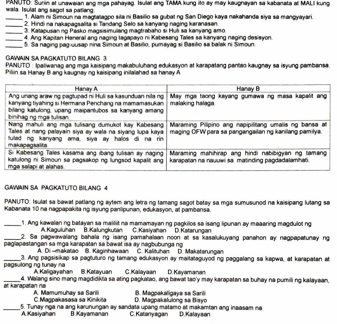 PANUTO: Suriin at unawaian ang mga pahayag. | StudyX