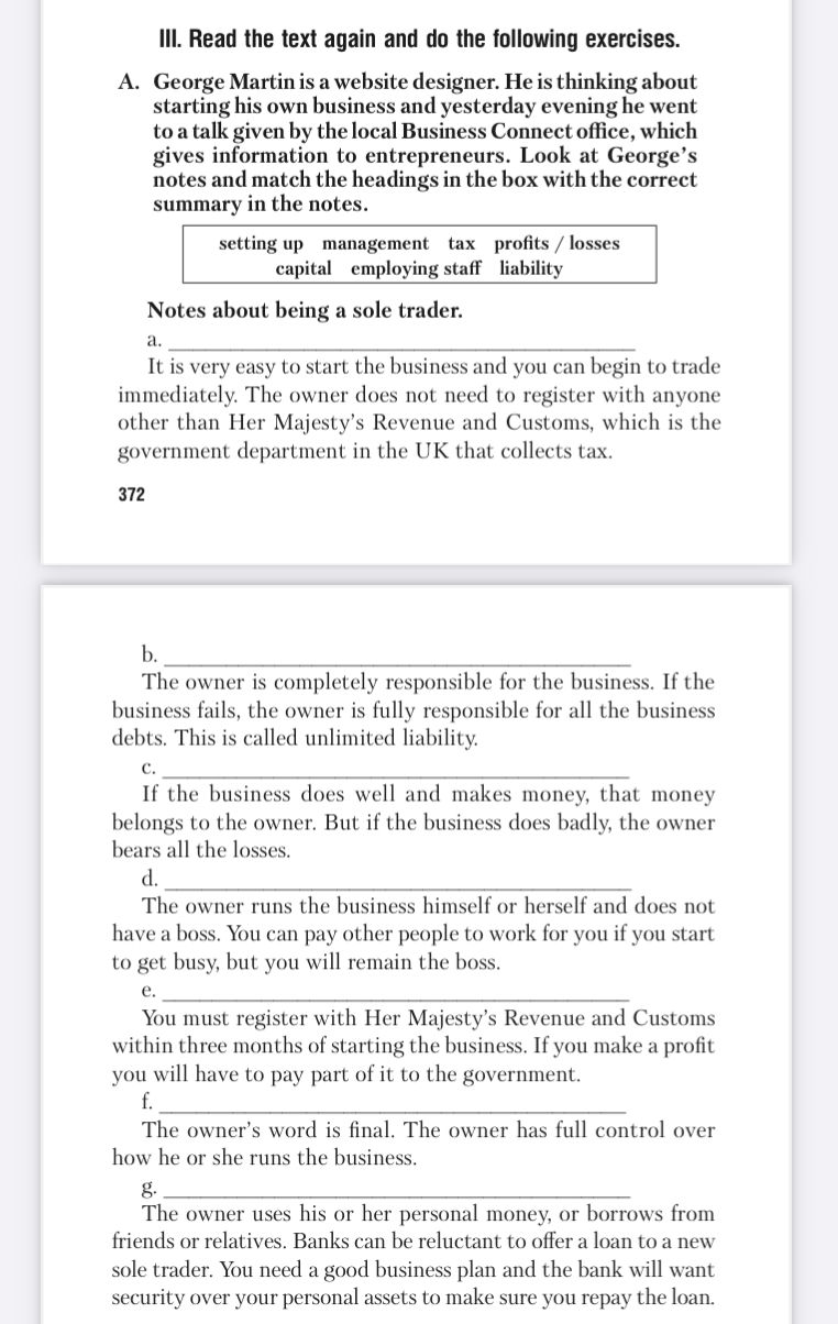 III. Read the text again and do the | StudyX