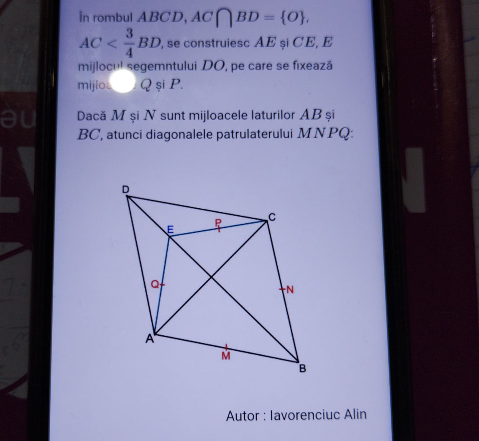 În rombul ABCD, $AC igcap BD = \{0\}$, $AC | StudyX
