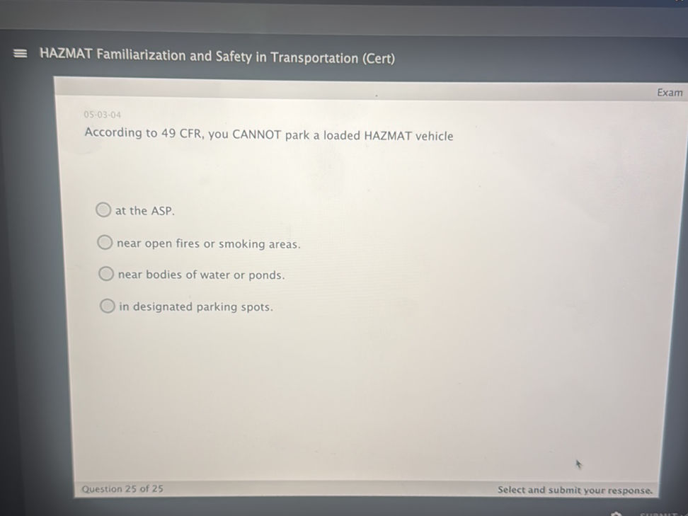 According to 49 CFR, you CANNOT park a | StudyX